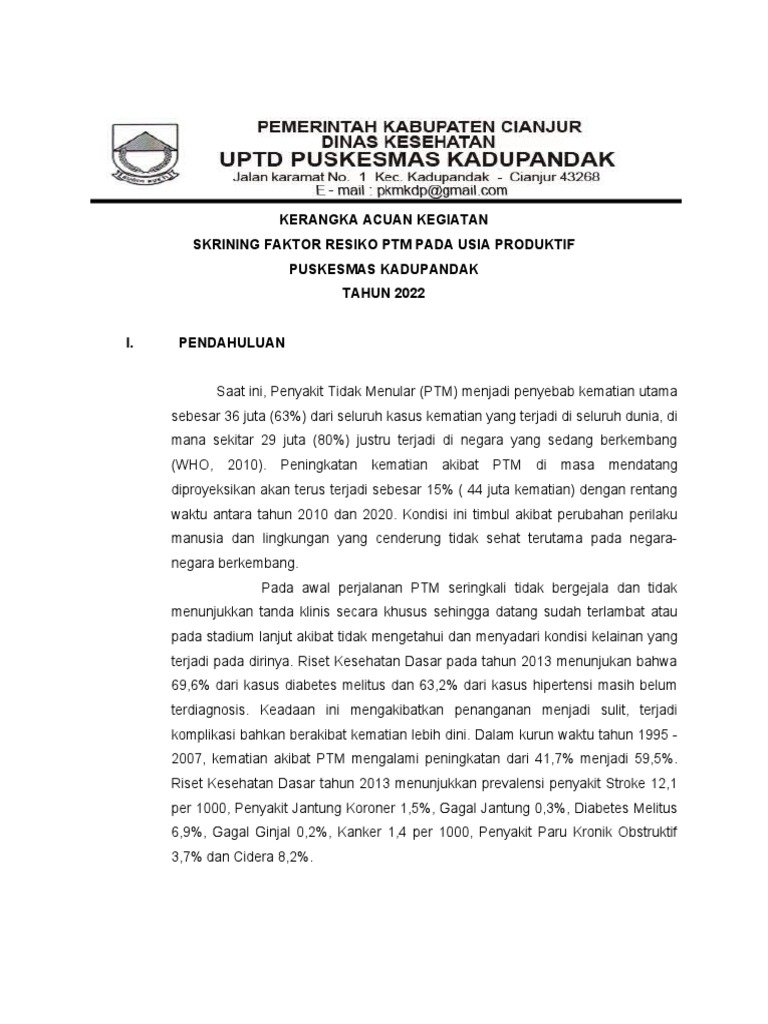 KAK Skrining PTM 2022 | PDF | Pengembangan Diri | Kesehatan Holistik