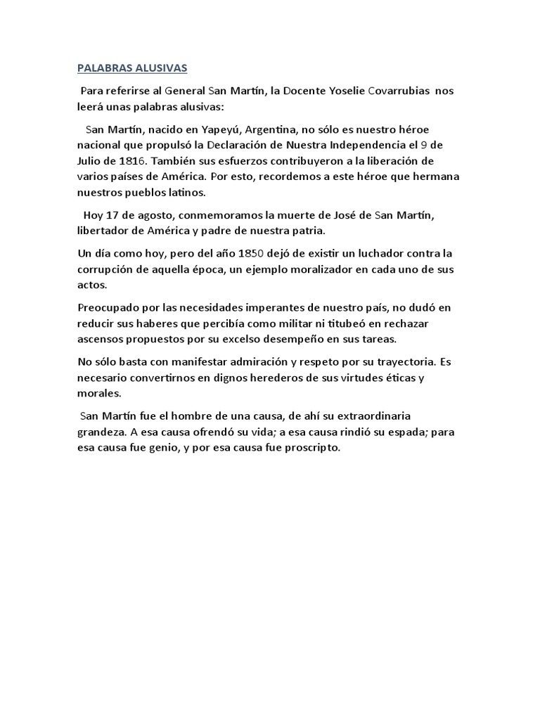 PALABRAS ALUSIVAS 17 de Agosto | PDF