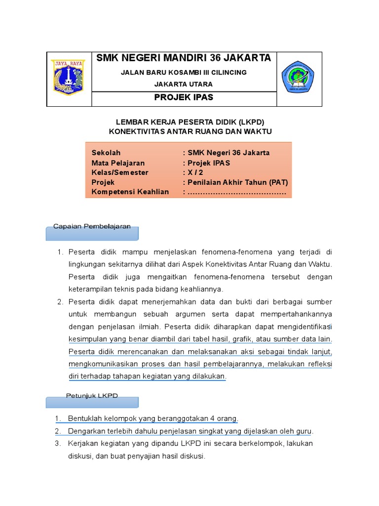 Pat Projek Ipas Kelas X Semua Jurusan 2022 - LKPD Projek - 2 | PDF