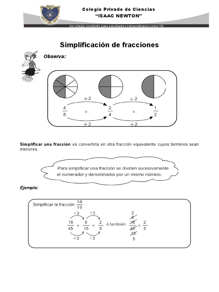 Simplificacion de Fracciones para Cuarto de Primaria | PDF