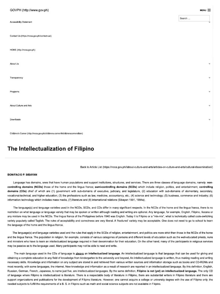The Intellectualization of Filipino Bonifacio Sibayan | PDF
