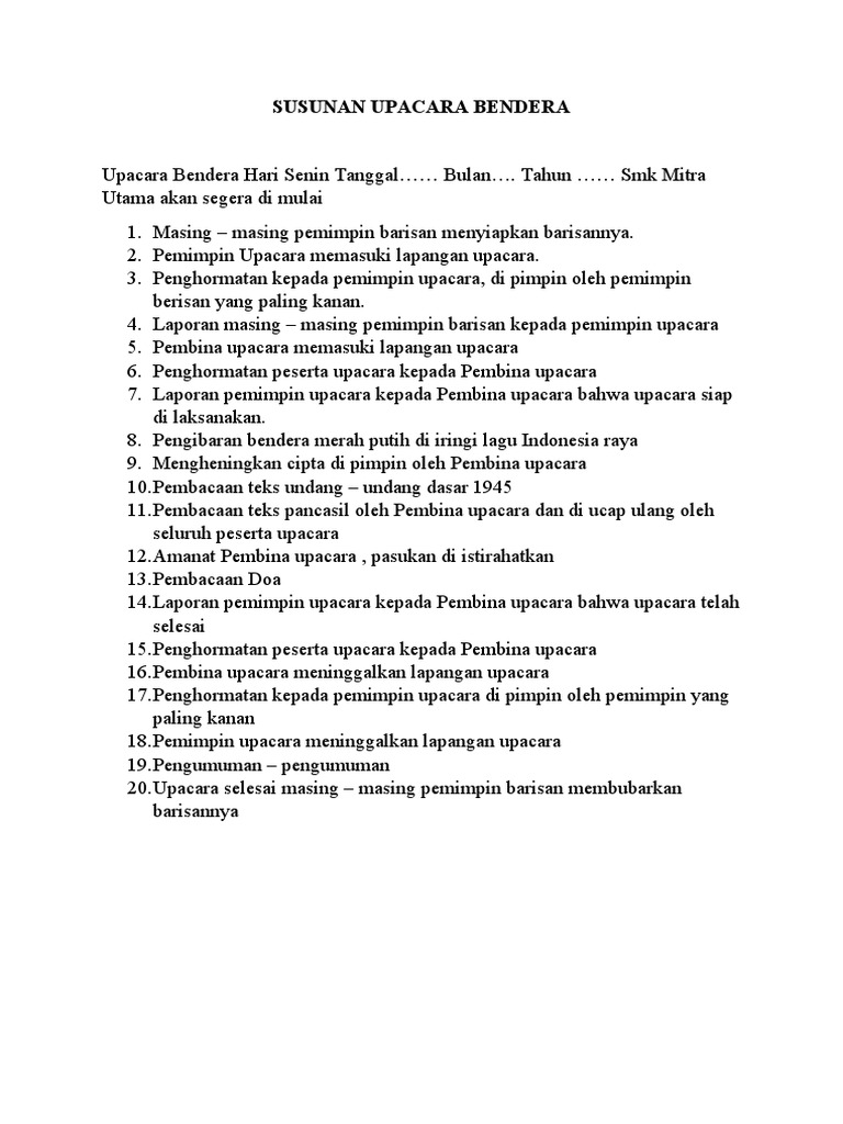 Susunan Upacara Bendera | PDF
