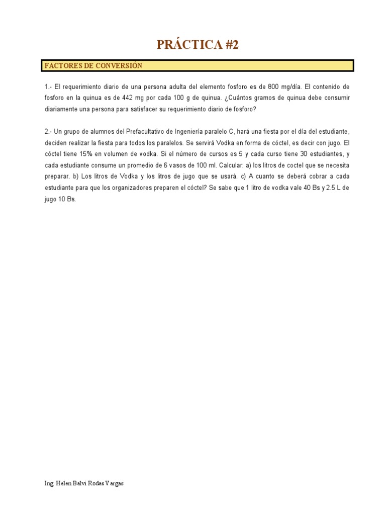Practica Factores de Conversion Emi 1 | PDF | Cocina, comidas y vino ...