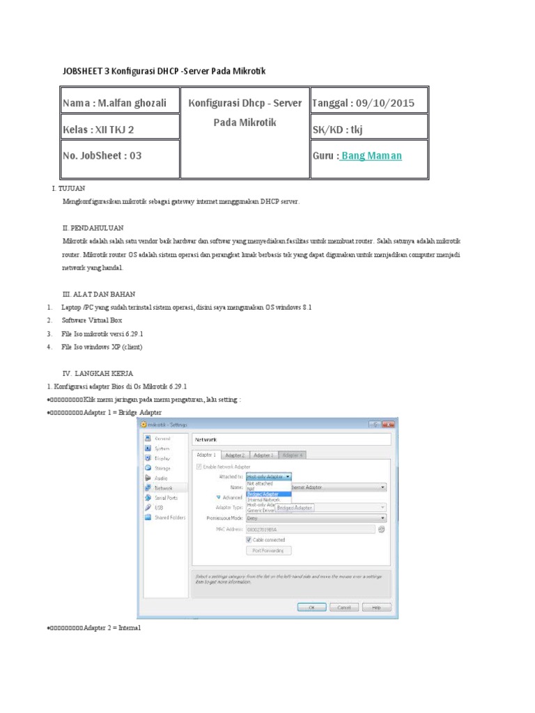 JOBSHEET Mikrotik 3 Konfigurasi DHCP | PDF