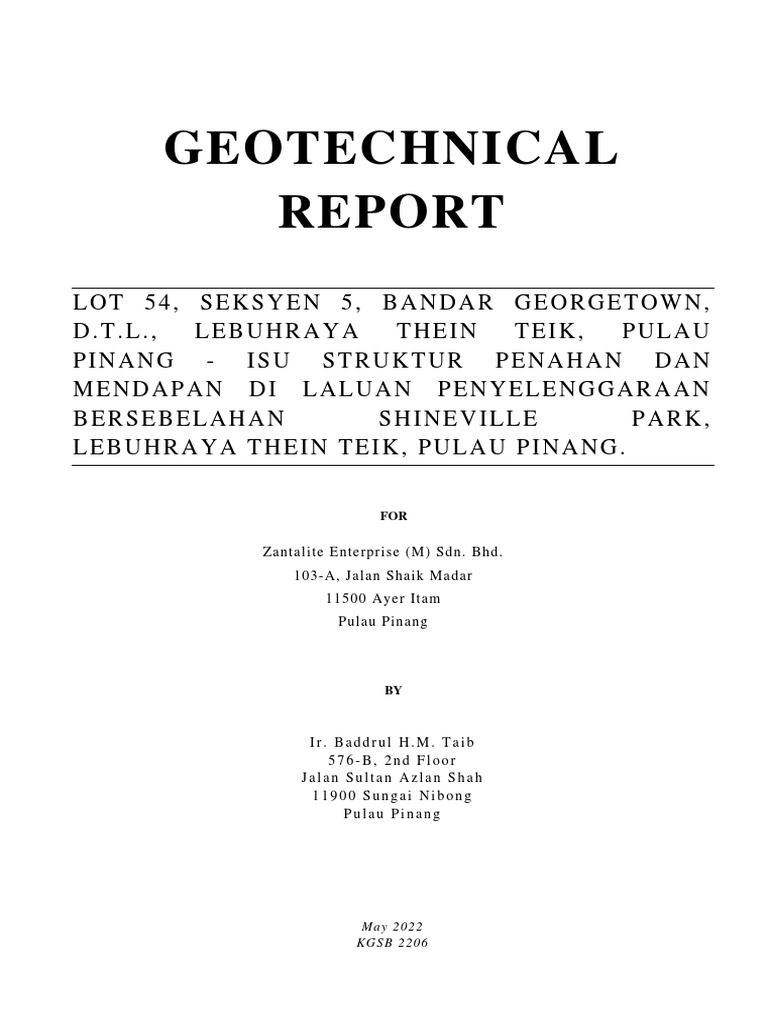 LOT 54 Sungai Dondang Geotechnical Report | Download Free PDF | Geotechnical Engineering | Soil