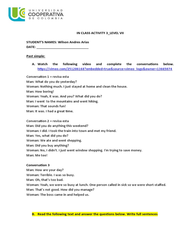 Past and Present Tense Conversation Practice: Recounting Past ...