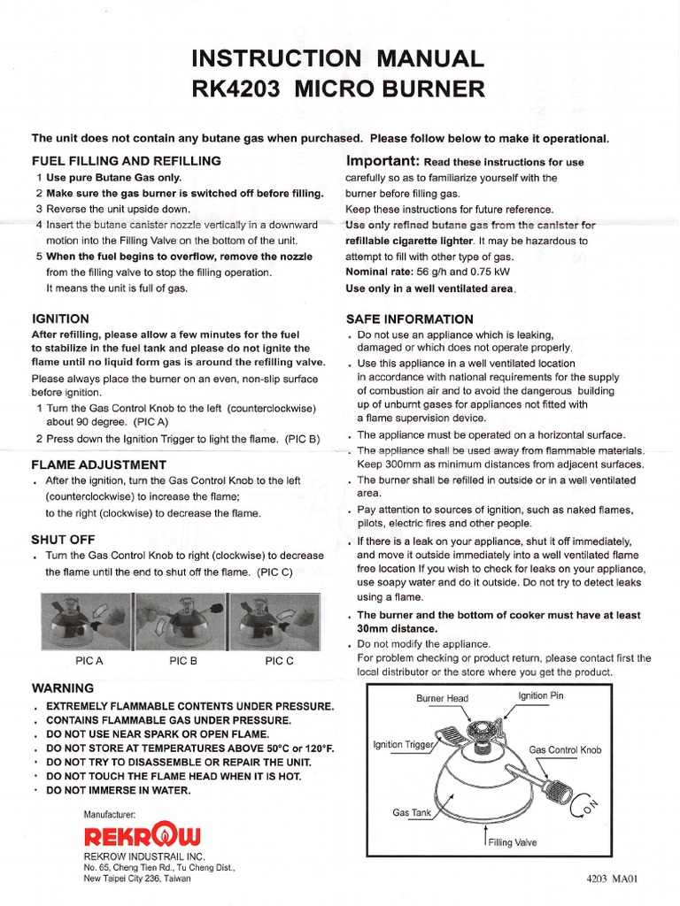 Rekrow RK 4203 Micro Burner Instruction Manual | PDF