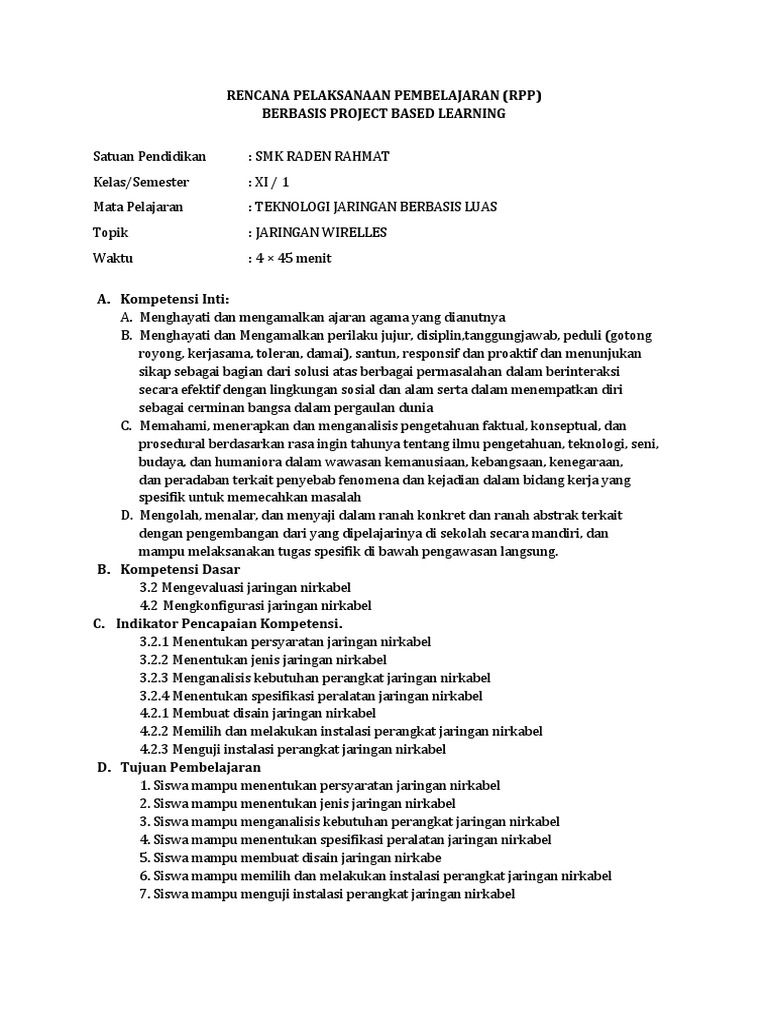 Contoh RPP Pembelajaran Berbasis Proyek | PDF
