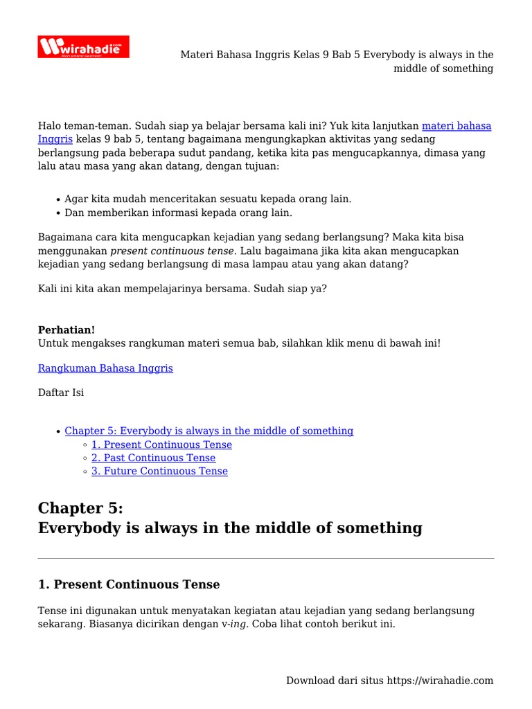 Materi Bahasa Inggris Kelas 9 Bab 5 Everybody Is Always in The Middle of Something | PDF