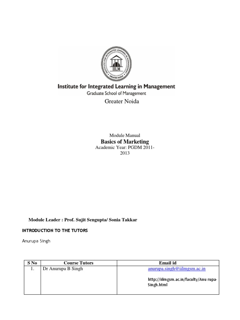 Basics of Marketing Course Manual | PDF