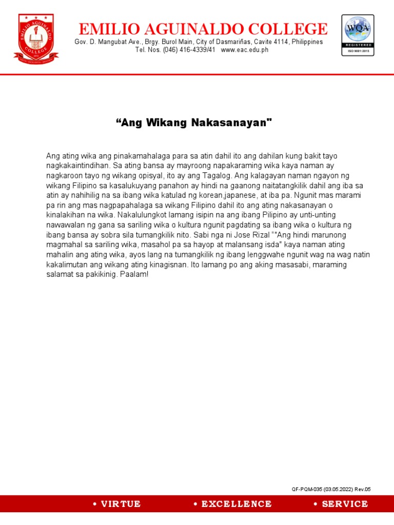 Ang Wikang Nakasanayan | PDF