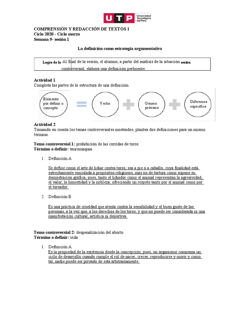 S08.s2 La Definición Como Estrategia Argumentativa (Material) 2022-Agosto | PDF | Toreo