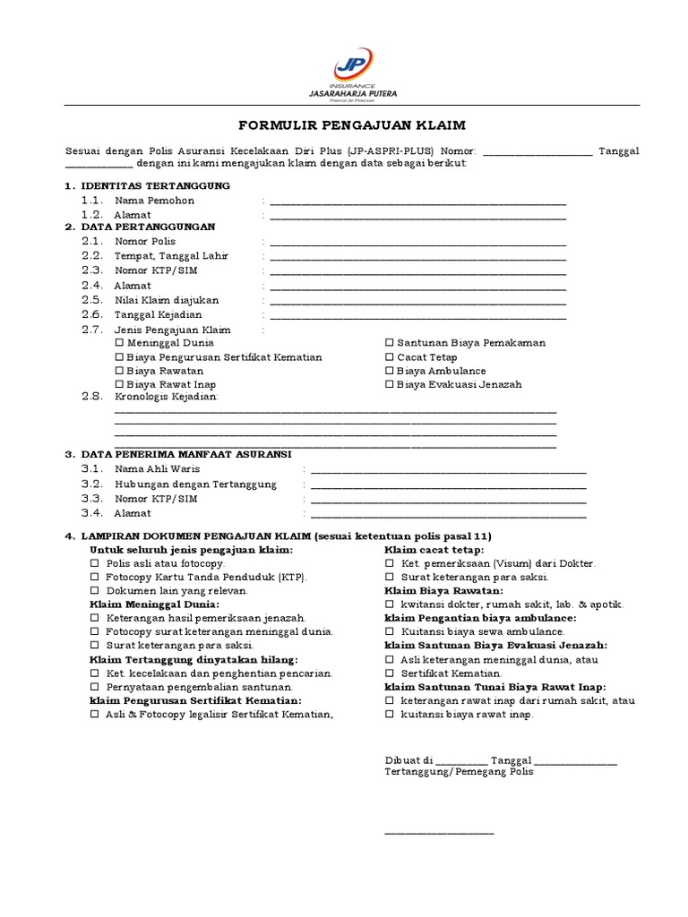 Formulir Klaim Asuransi Kecelakaan | PDF | Ilmu Sosial