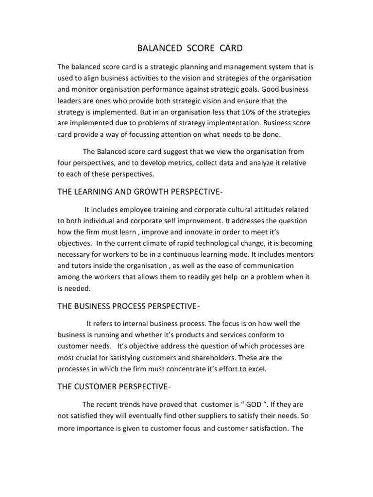 Balanced Score Card | PDF | Career & Growth