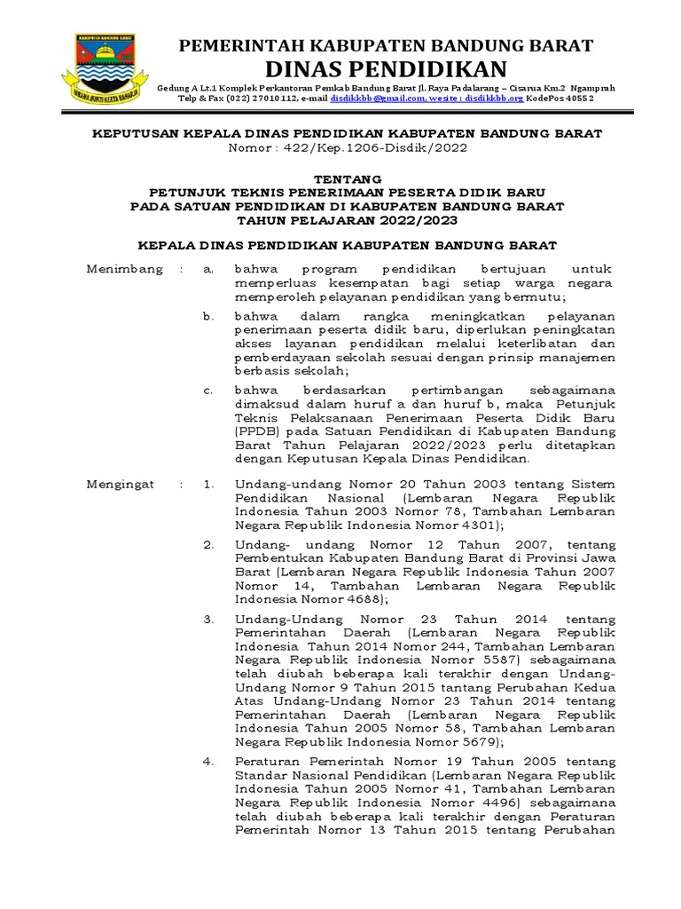 Petunjuk Teknis PPDB Bandung Barat 2022/2023 | PDF