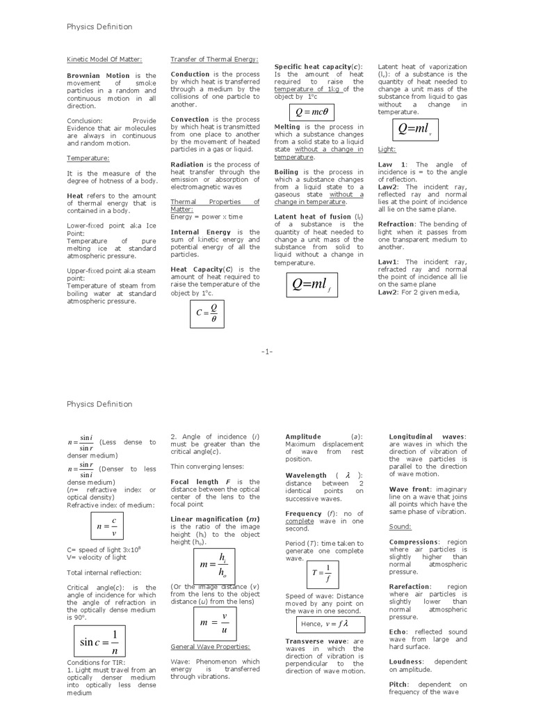 O Level Pure Physic - Physics Definition List | PDF | Acceleration | Velocity
