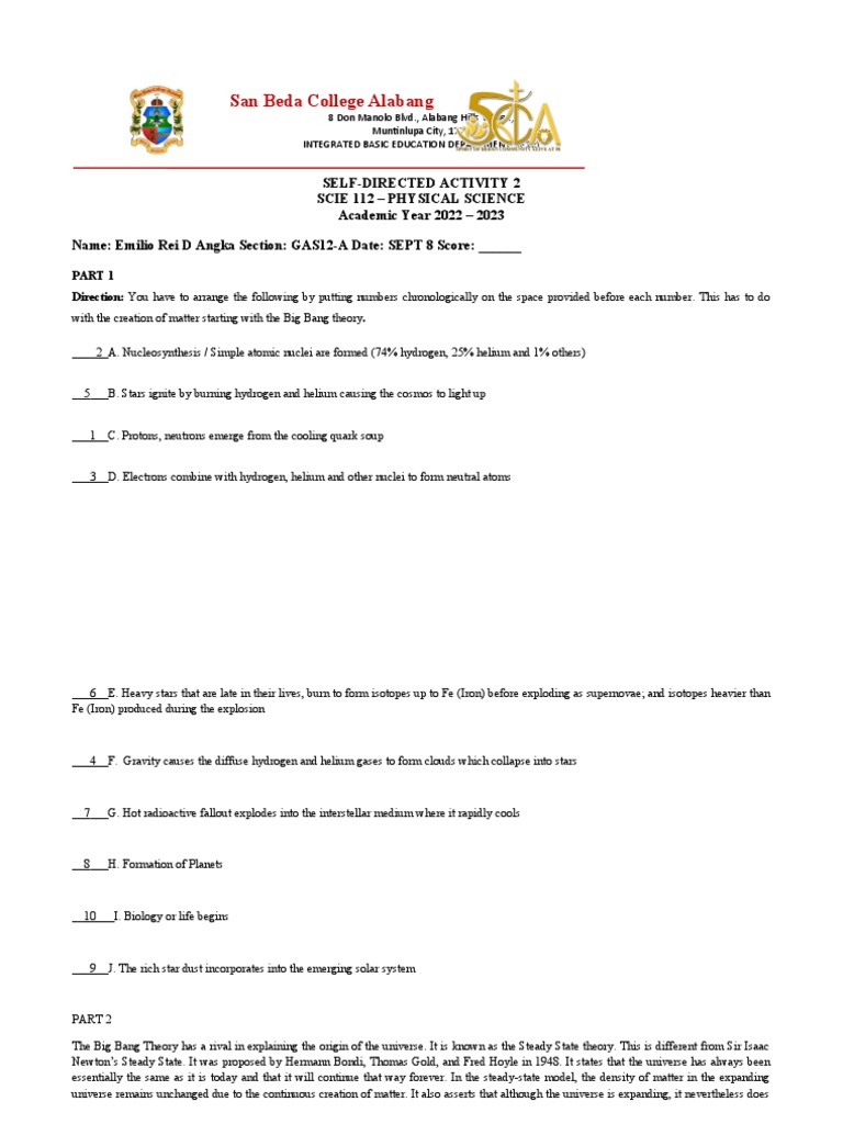 ANGAK GAS12A Activity2 | PDF | Universe | Big Bang