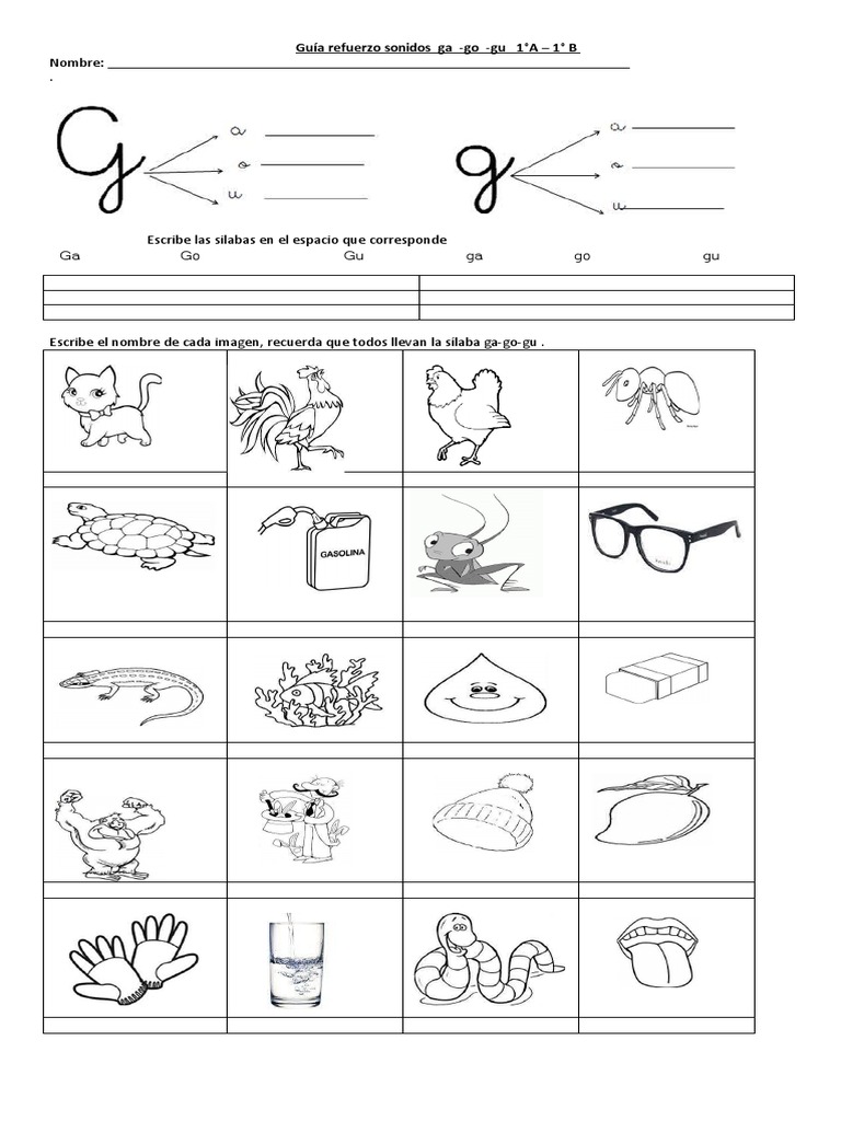 Guía Sonido Ga-Go-Gu Primer Año A - B | PDF
