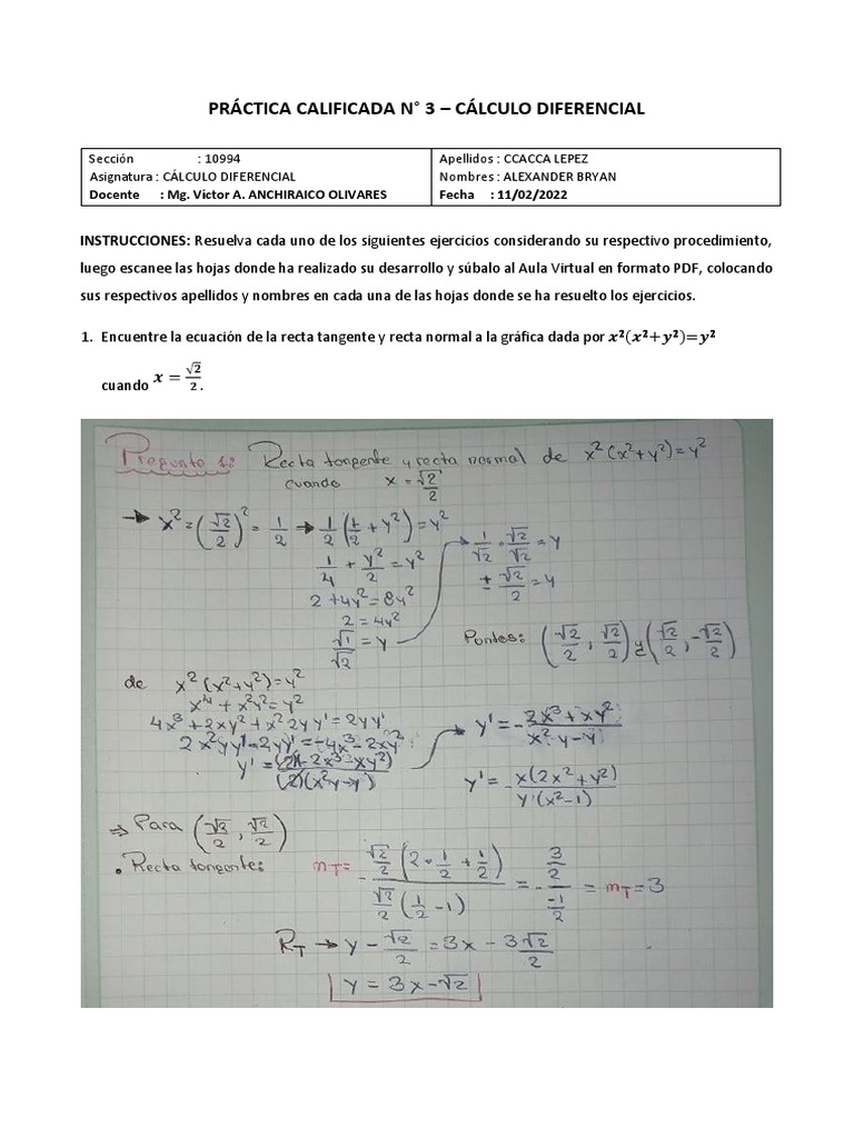 Práctica Calificada #3 - CÁLCULO DIFERENCIAL | PDF