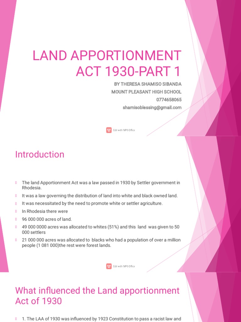 Land Apportionment Act 1930-Part 1 | PDF | Agriculture | Food Industry