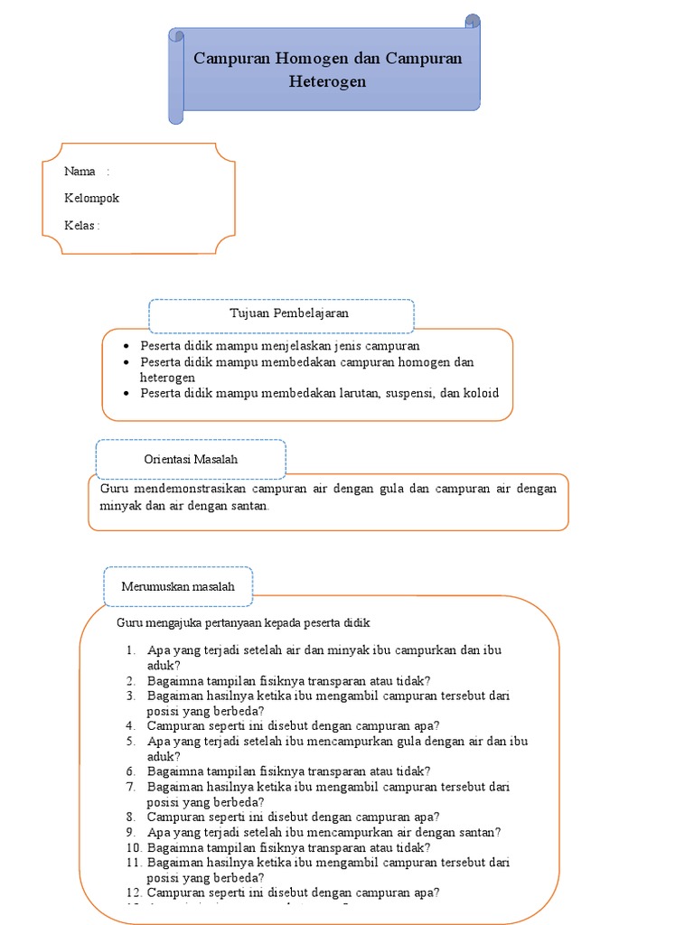 LKPD Campuran Homogen dan Heterogen Kelas 8 | PDF