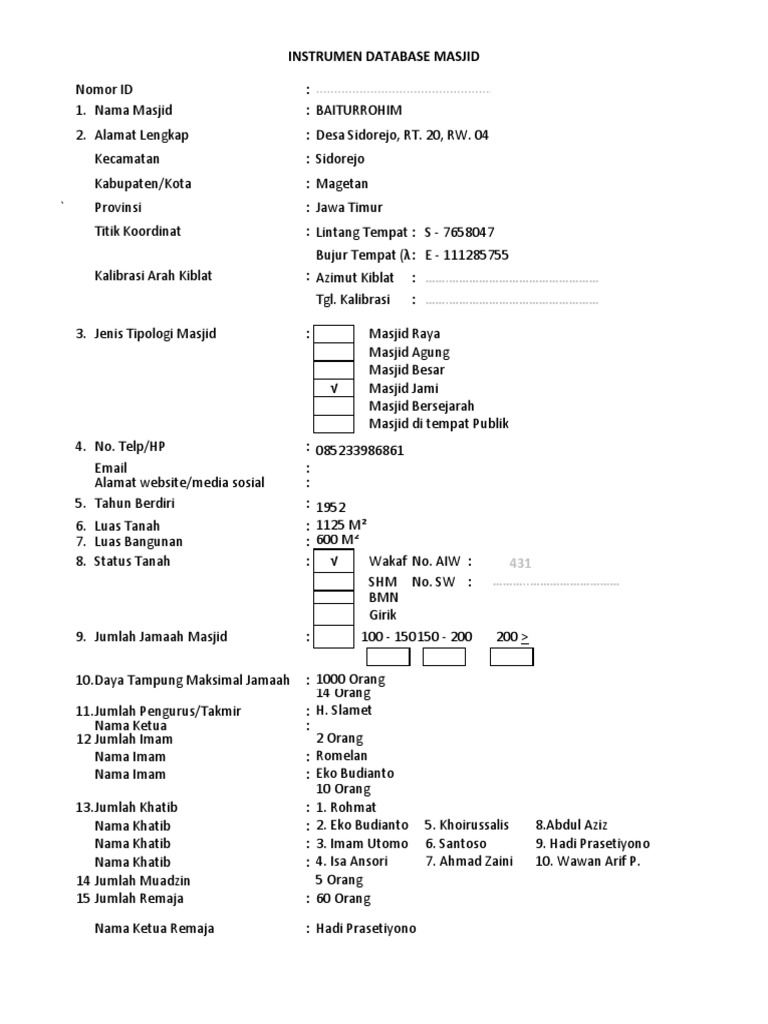 Database Profil Masjid dan Musholla | PDF