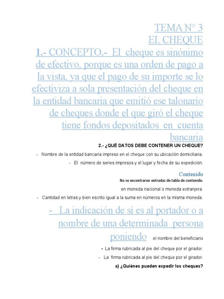 Conceptos y Tipos de Cheques Explicados | PDF | Cheque | Bancos