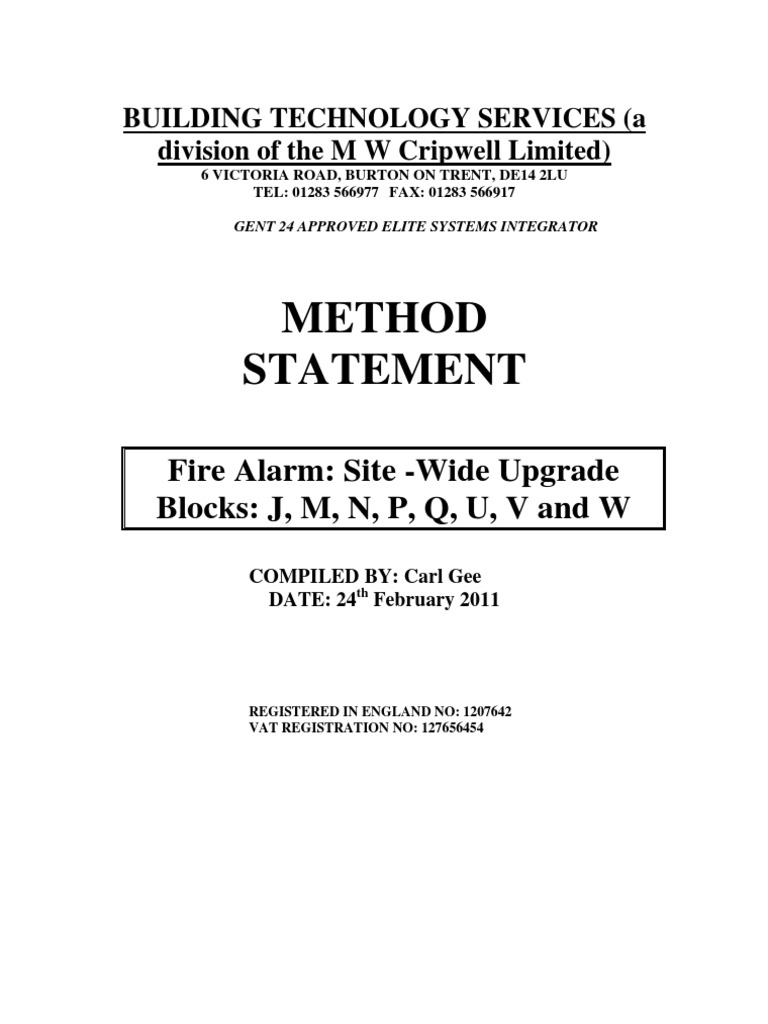 Method Statement Sample Fire Alarm | PDF | Ladder