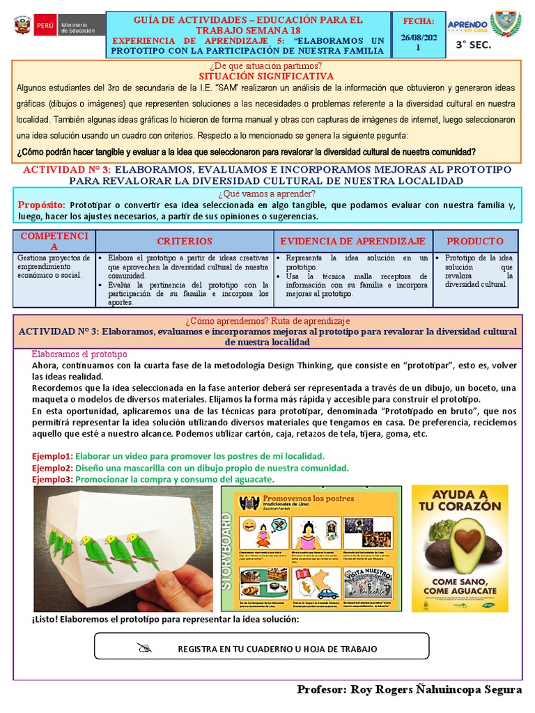 Sem 18 - Guía de Actividades - AeC - ROY - 3° - Actividad 3 MARCO BISSO | PDF | Aprendizaje