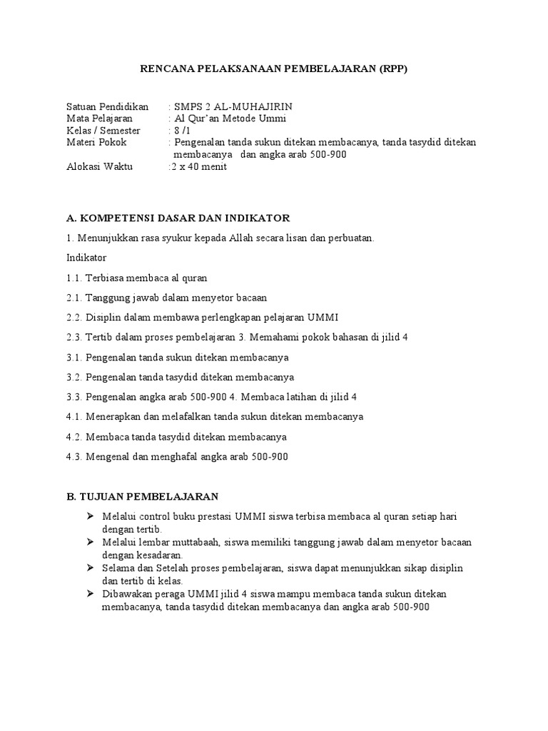 RPP Ummi TP.20212022 | PDF | Karier & Perkembangan