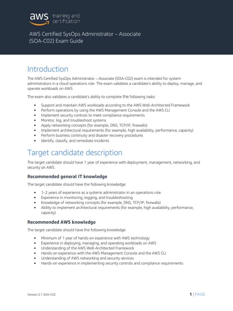 AWS SysOps Admin Exam Guide SOA-C02 | PDF | Test (Assessment ...
