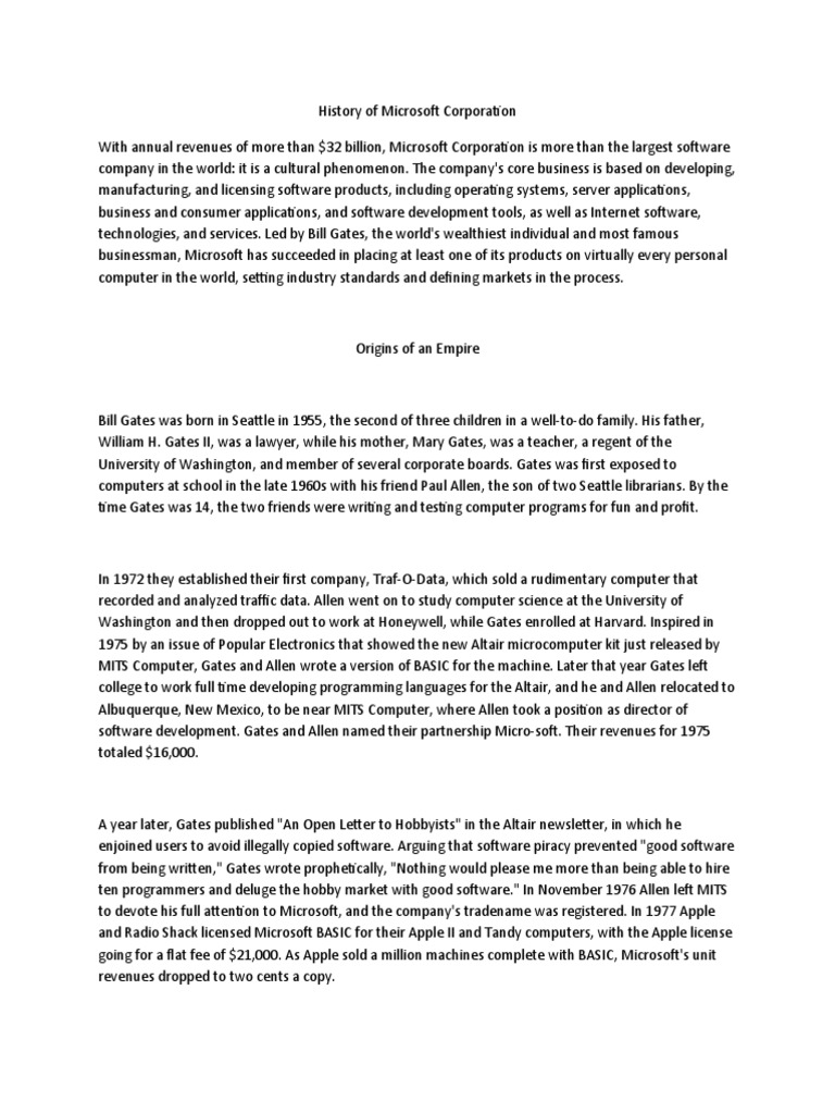 History of Microsoft Corporation | PDF | Microsoft | Microsoft Windows