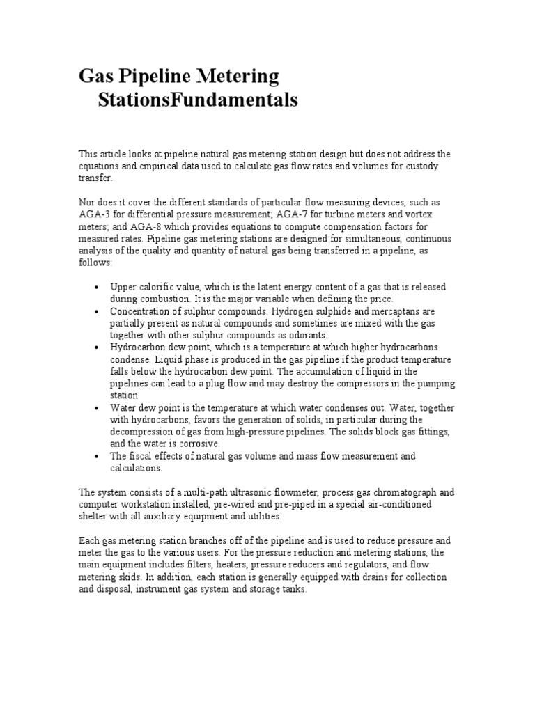 Fundamentals of Gas Pipeline Metering Station | PDF | Flow Measurement ...