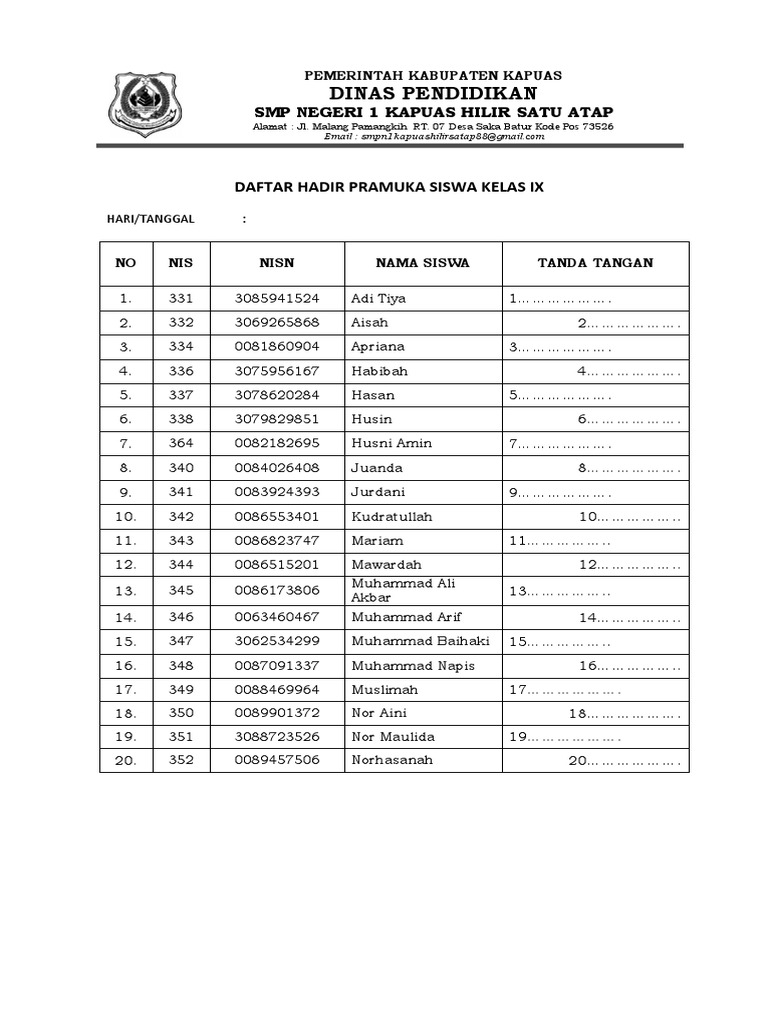 Daftar Hadir Pramuka 2022-2023 | PDF