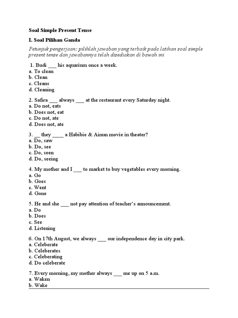 Soal Simple Present Tense | PDF