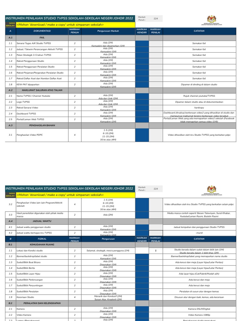 INSTRUMEN - RUBRIK STUDIO TVPSS - STUDIO TVpss | PDF