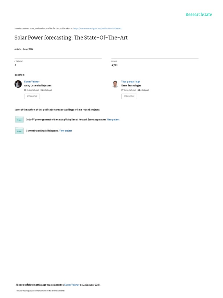 Solar Powerforecasting The State Of The Art Pdf Solar Power Weather Forecasting