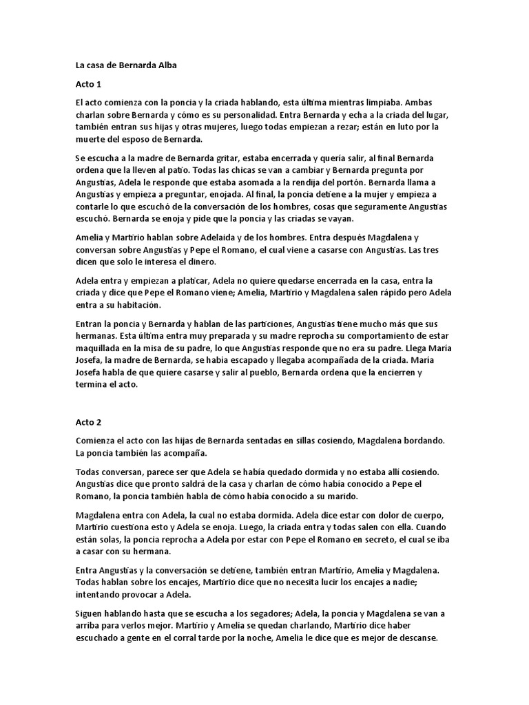 La Casa de Bernarda Alba Resumen Por Actos | PDF
