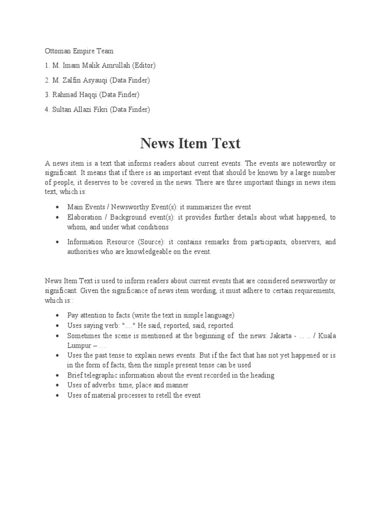 XII.7 Ottoman Empire Team News Item Text Assignment | PDF | News ...