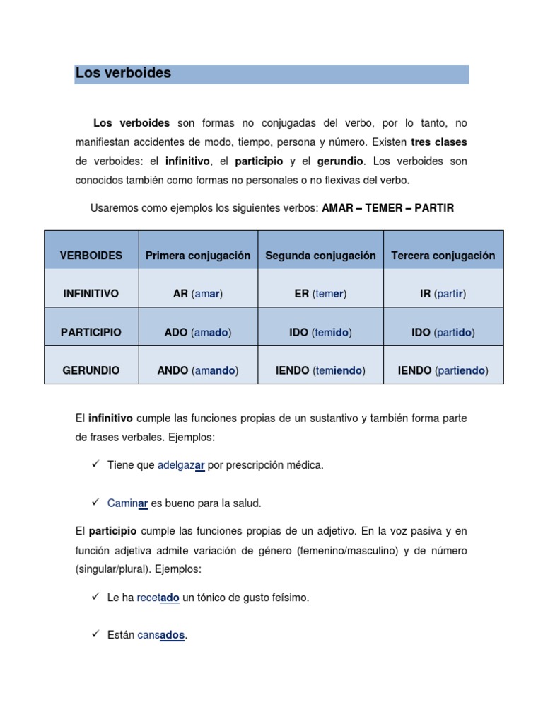 Los Verboides y Los Verbos | PDF | Verbo | Conjugación gramatical