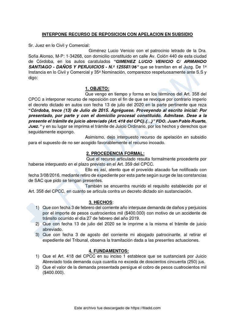 5 Caso 5 Recurso de Reposicion Con Apelacion en Subsidio | PDF ...