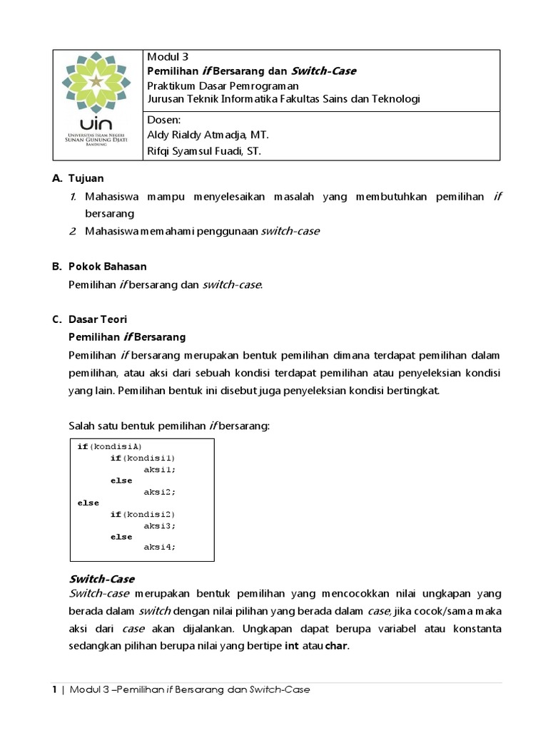 Modul 3 - Pemilihan If Bersarang Dan Switch-Case | PDF