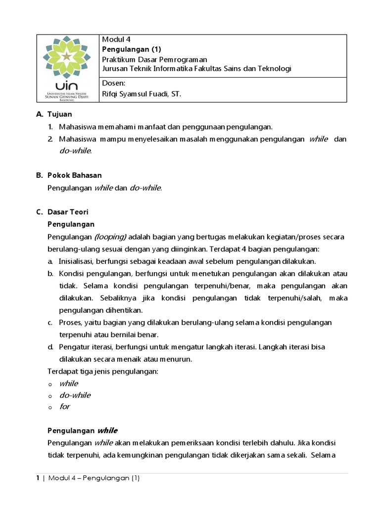 Modul 4 - Pengulangan While Dan Do-While | PDF