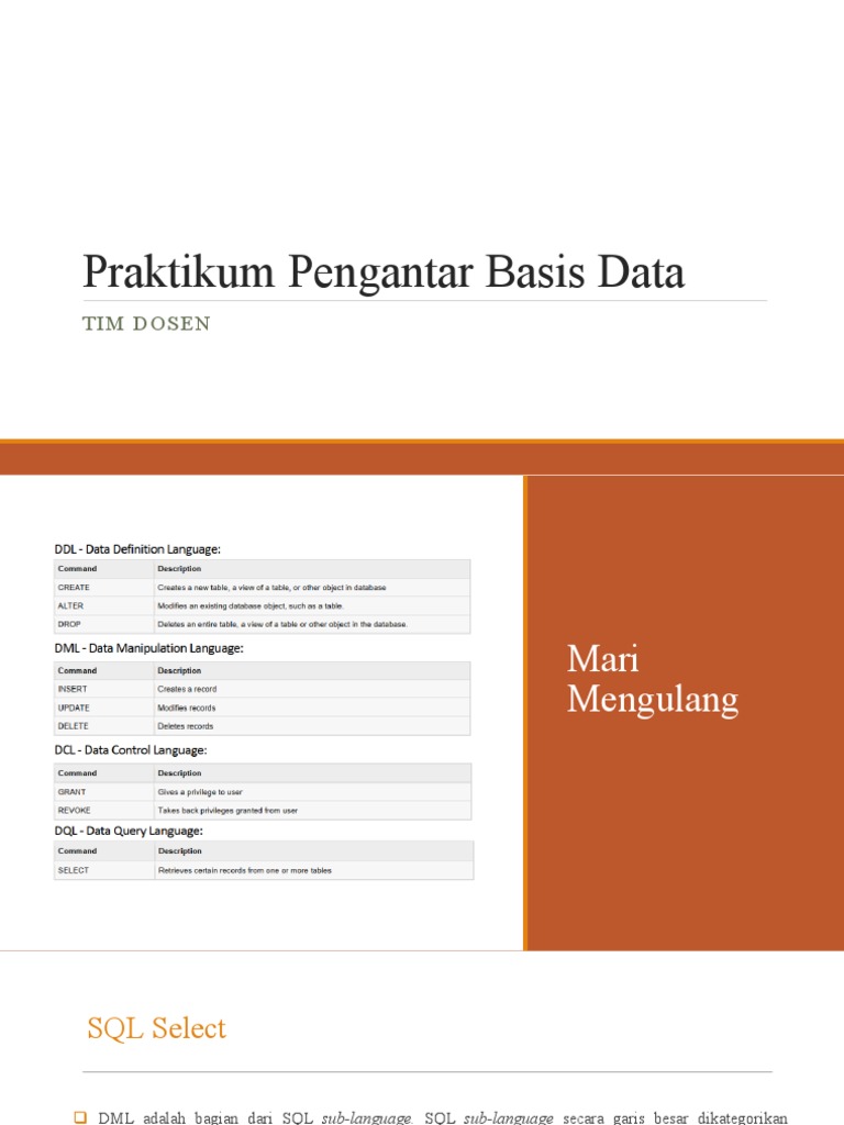 Praktikum Pengantar Basis Data ORDER, GROUP, DLL | PDF