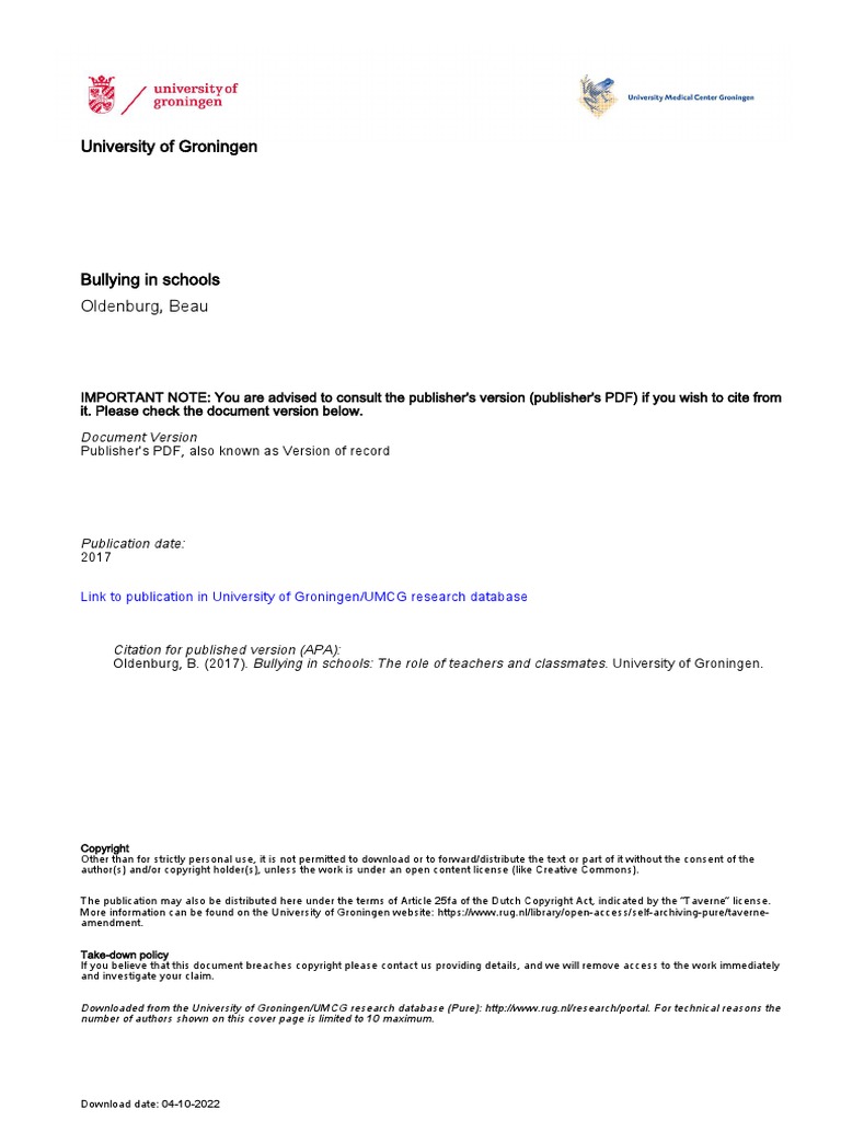 Complete Thesis | PDF | Bullying | Teachers