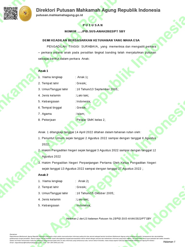 Putusan 25 Pid - Sus-Anak 2022 PT Sby 20220927231232 | PDF