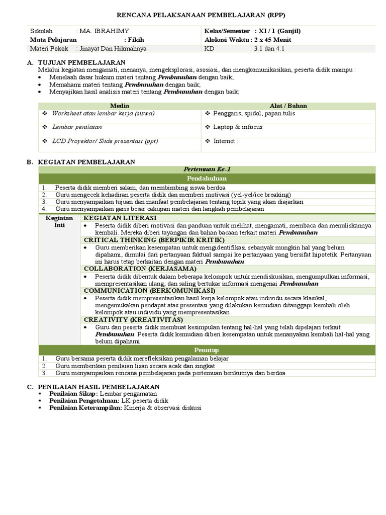 RPP I Fikih Kelas 11 Sem 1 | PDF