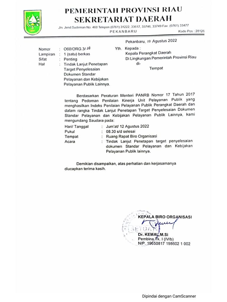 Surat Undangan Tindak Lanjut Penetapan Target Penyelesaian Dokumen SP | PDF