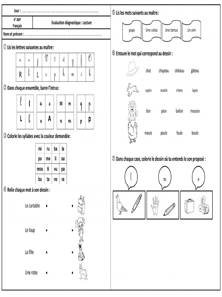 Evaluation Diagnostique Francais 4aep Exemple2 | PDF
