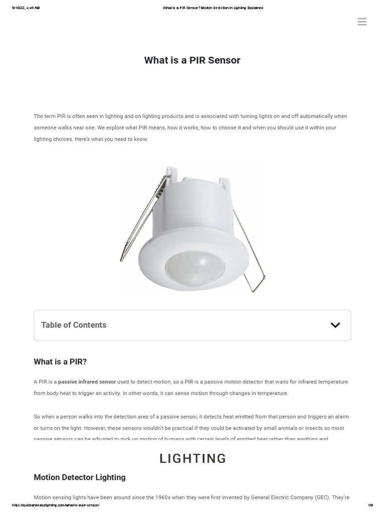 What Is A PIR Sensor - Motion Detection in Lighting Explained | PDF ...